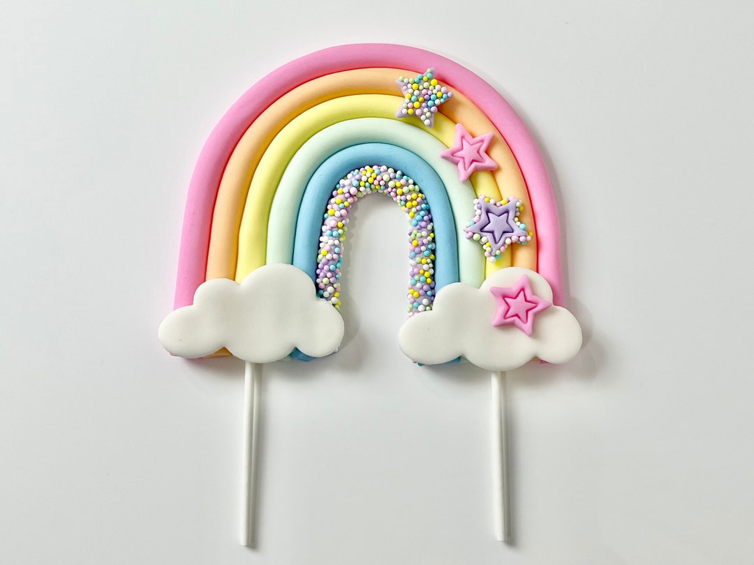 Fondant Rainbow Cake Topper Pastel Colors, Rainbow Cake Topper, Rainbow ...
