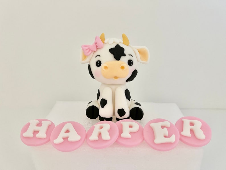 Fondant Cow & Pink Barn Cake Topper - Farm Birthday Party Decorations ...