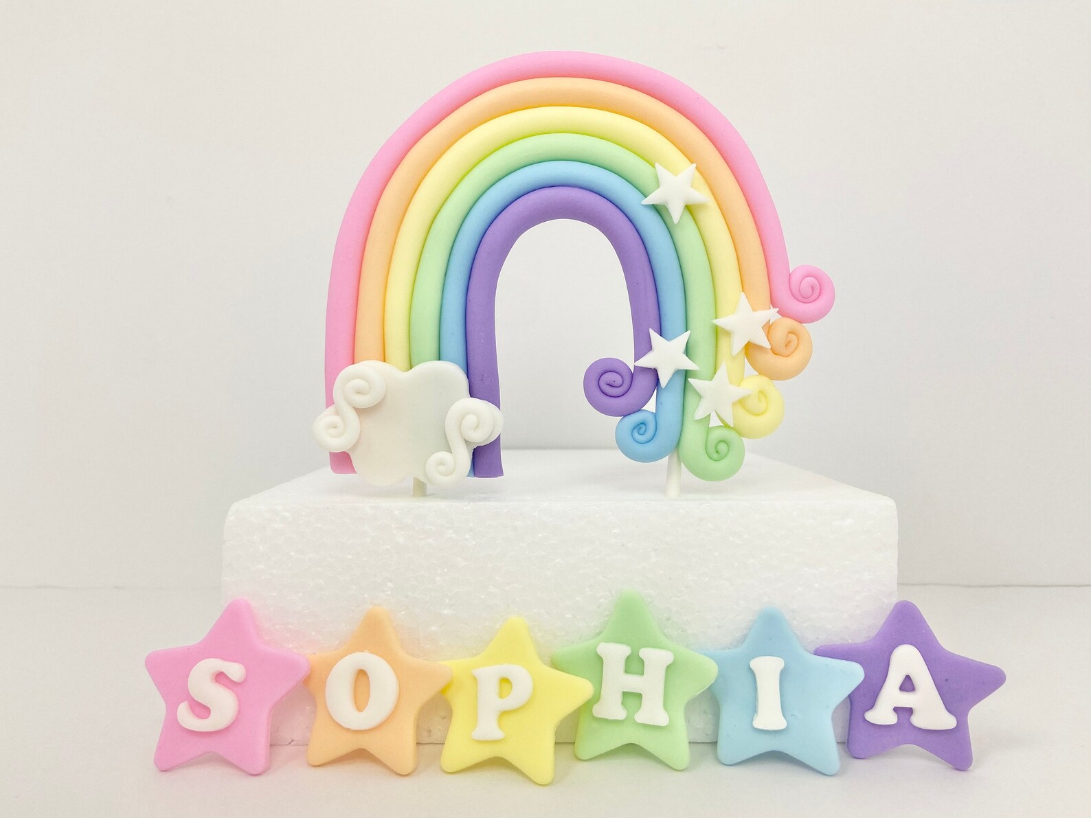 Fondant Rainbow Cake Topper Pastel Colors Rainbow Cake Topper Rainbow ...