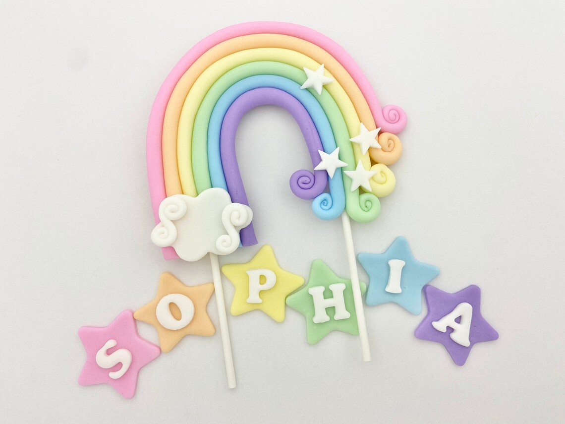 Fondant Rainbow Cake Topper Pastel Colors - Etsy