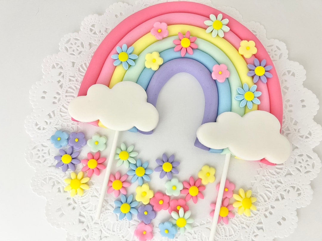 Fondant Rainbow Cake Topper Rainbow Cake Topper Fondant Flowers Fondant ...