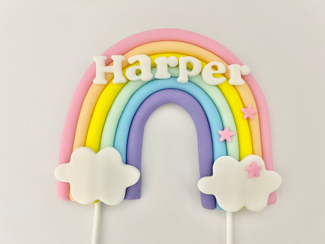 Fondant Rainbow Cake Topper Pastel Colors - Etsy
