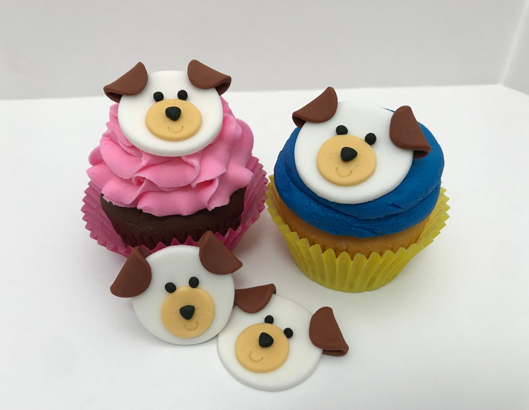 Puppy Cupcake Toppers Puppy Party Puppy Birthday Fondant Puppy Edible ...