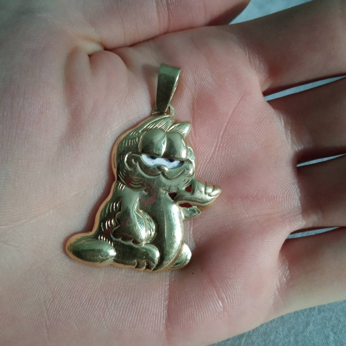 Solid 14k Gold Garfield the Cat Pendant 14ct Gold Heavy Pendant Vintage ...