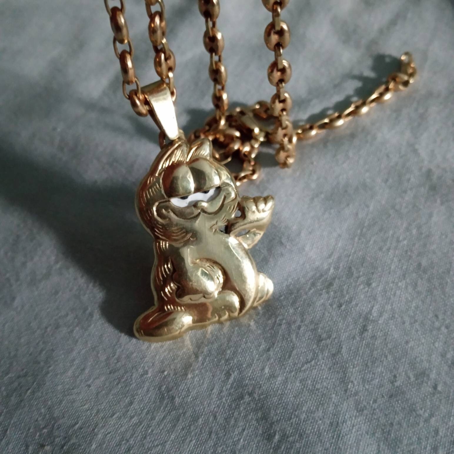 Solid 14k Gold Garfield the Cat Pendant 14ct Gold Heavy Pendant Vintage ...