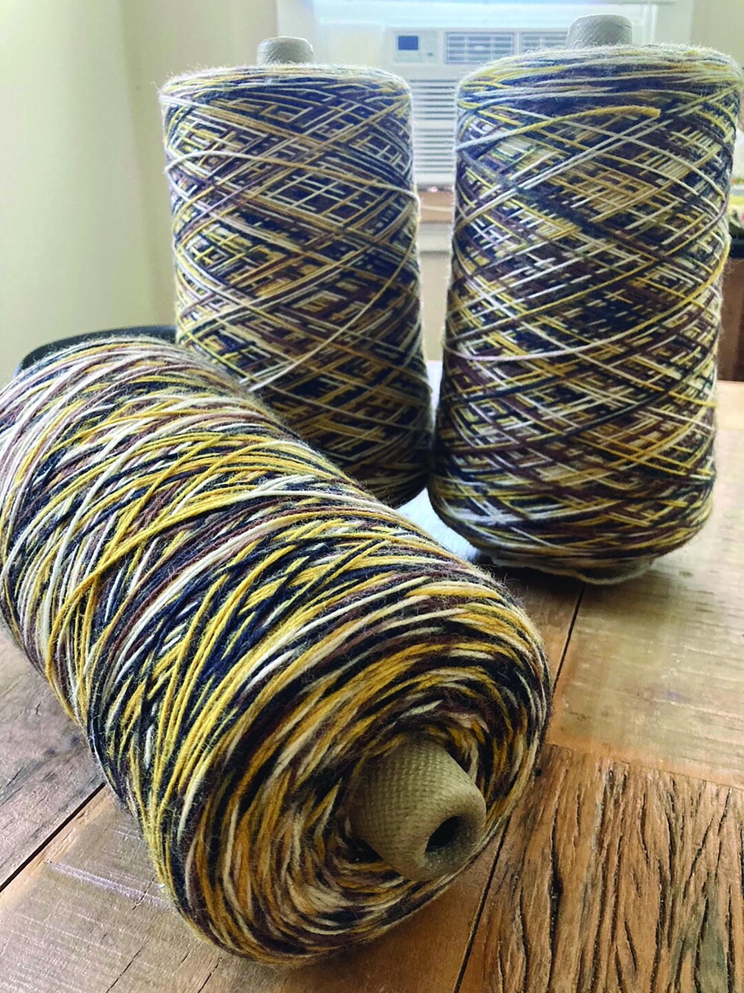 Vintage Large Wool Yarn Cones Destash; Beautiful Variegated Mustard ...