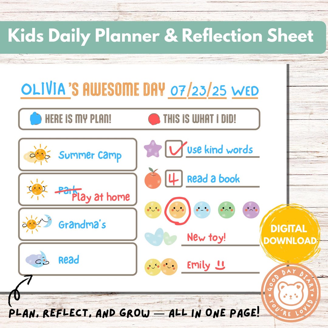 Kids Daily Planner Printable: Habit Tracker, Mood & Gratitude (PDF ...