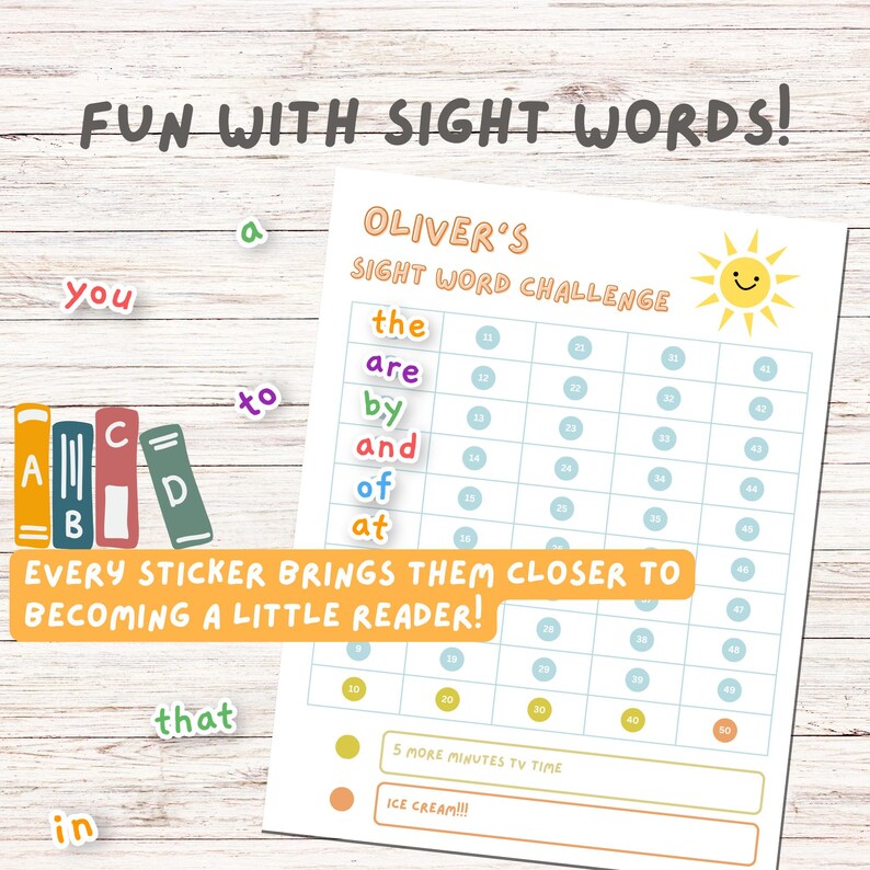 100 Fry Sight Word Stickers + Printable Reward Charts • Learning Kit ...