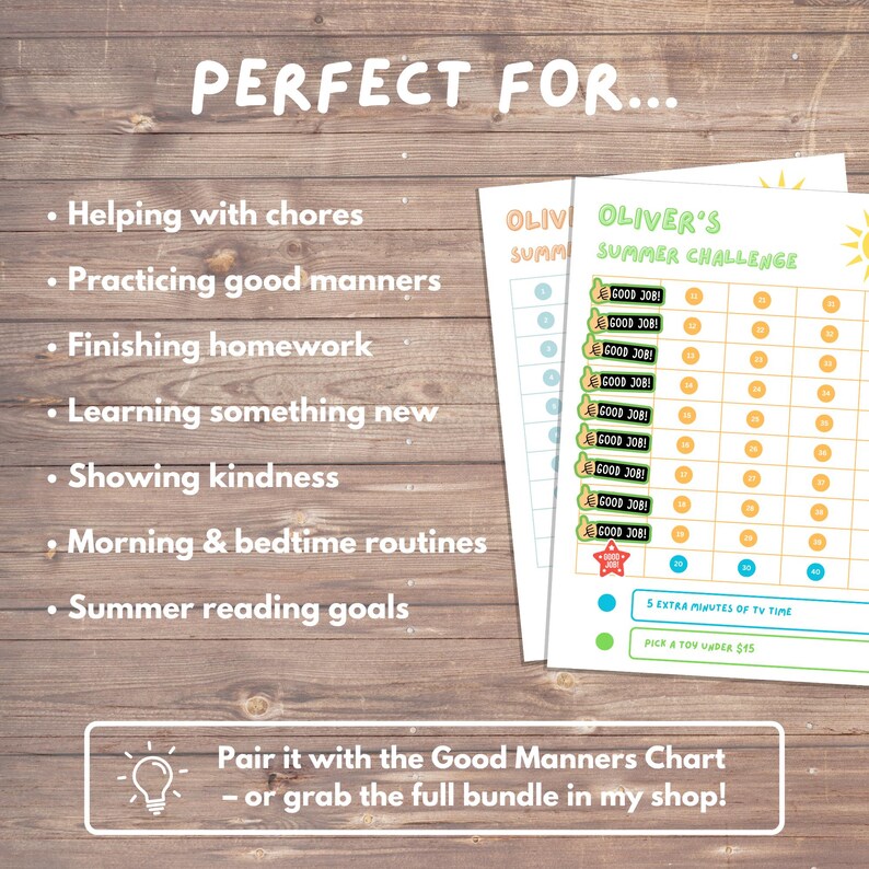 Editable Kids Reward Chart Printable: Summer Challenge, 2 Color Styles ...