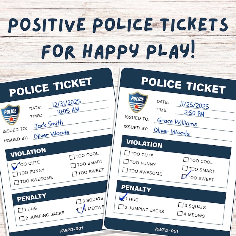 Editable Kids Police Badge & Ticket Set – Pretend Play (canva Template ...