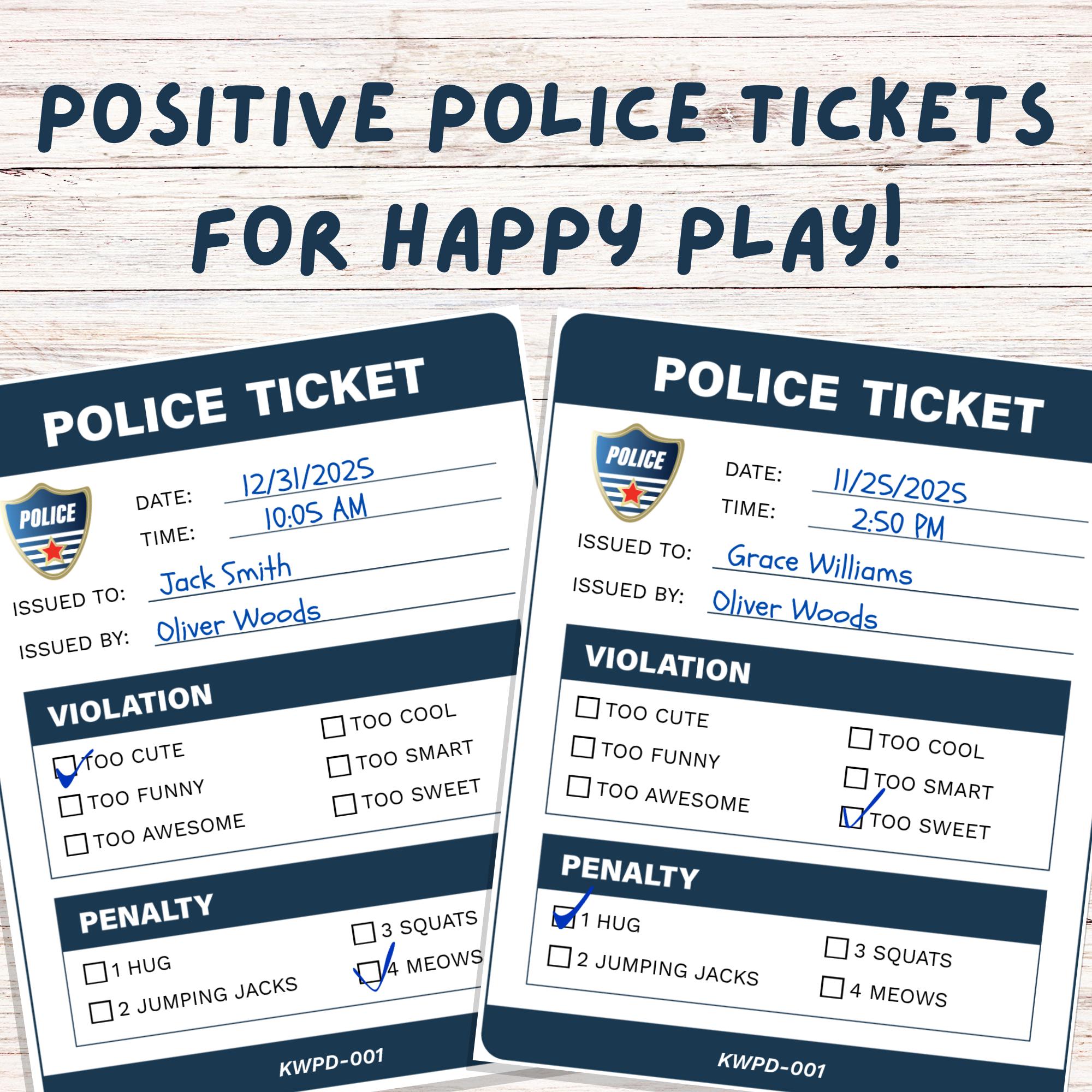 Editable Kids Police Badge & Ticket Set – Pretend Play (canva Template ...