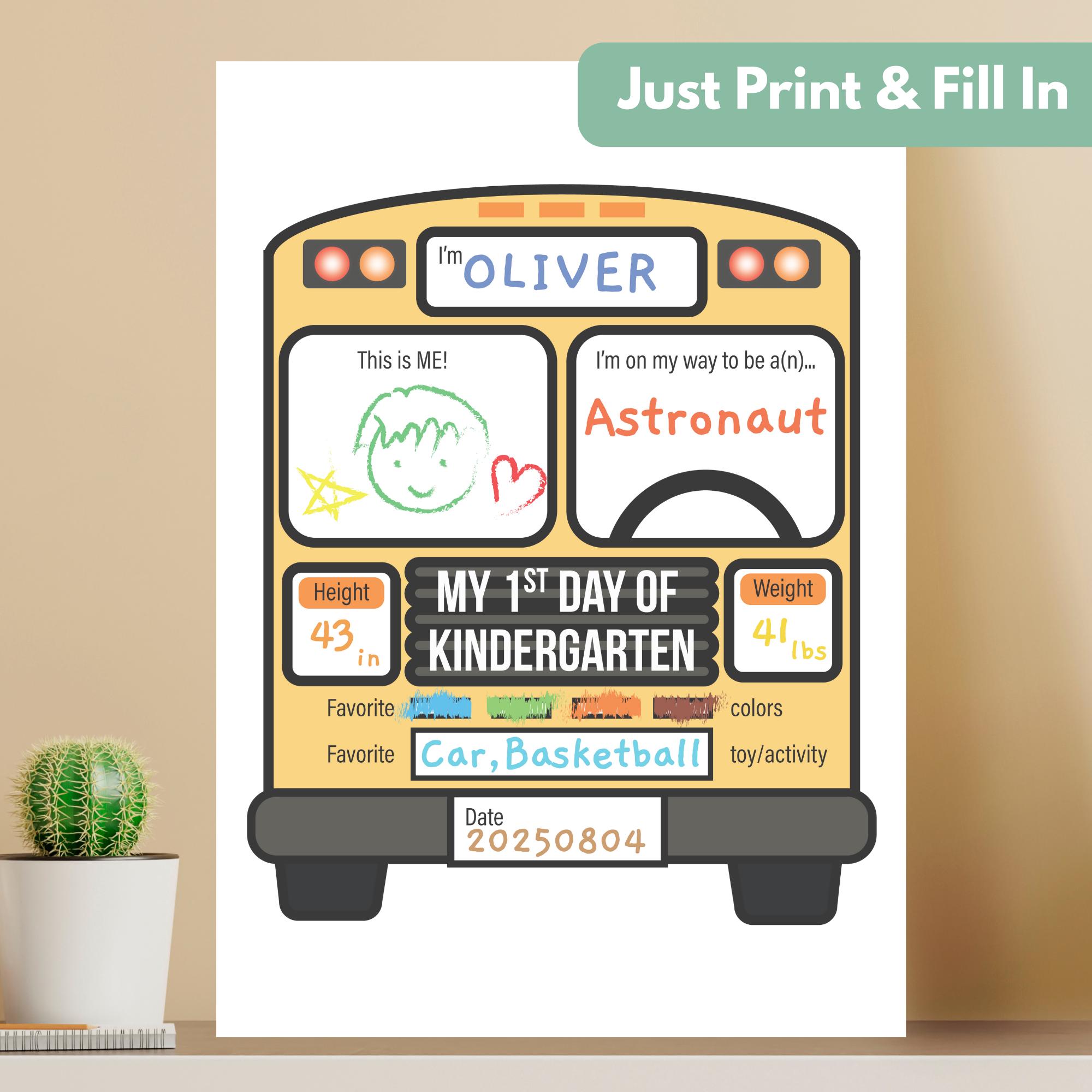 School Bus First Day Memory Chart: Printable Photo Prop (digital ...