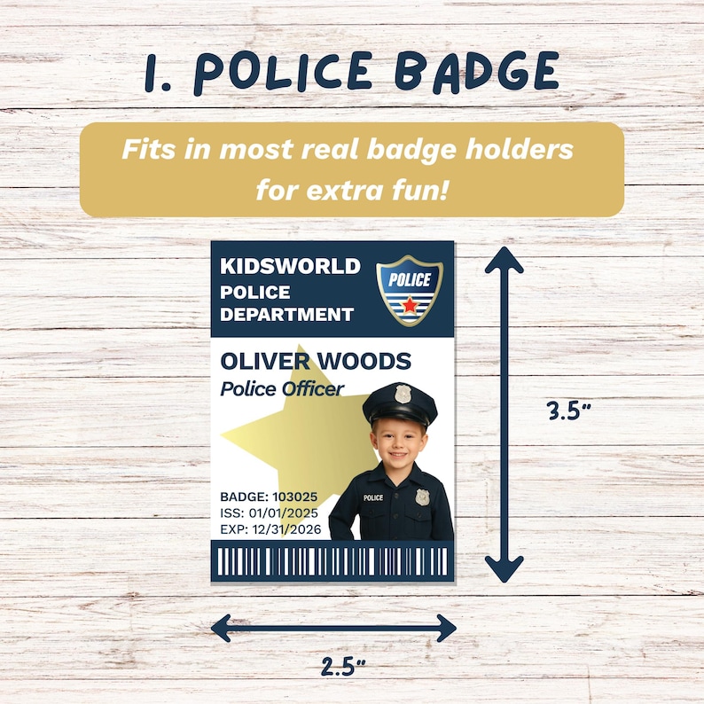 Editable Kids Police Badge & Ticket Set – Pretend Play (canva Template ...