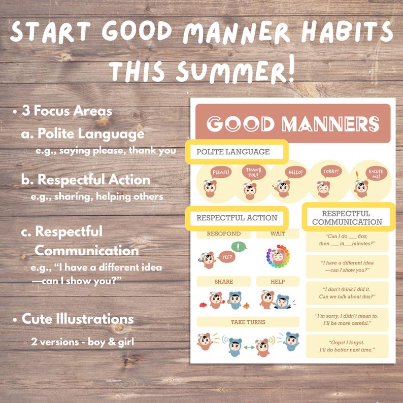 Good Manners Chart & Reward Chart Printable Bundle | Summer Behavior ...