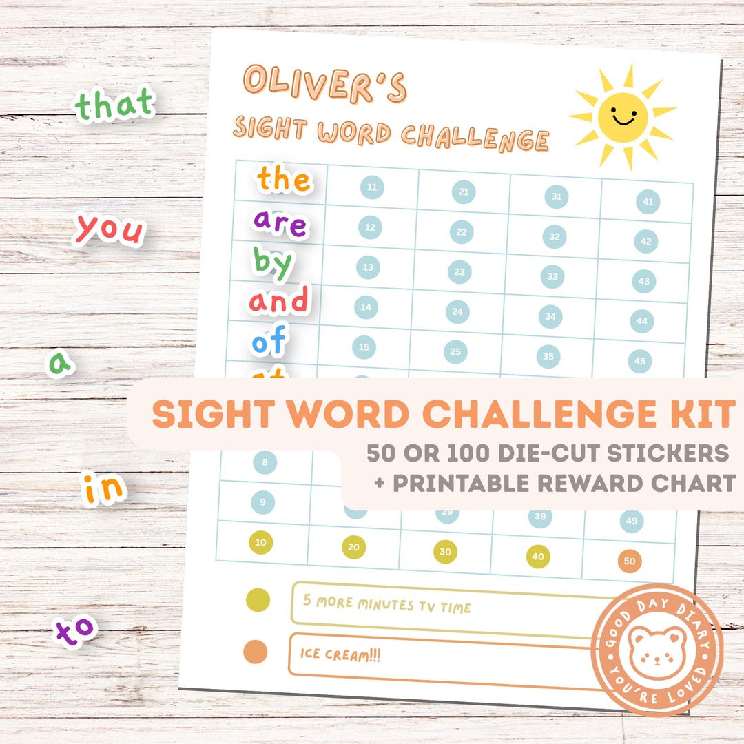 100 Fry Sight Word Stickers + Printable Reward Charts • Learning Kit ...