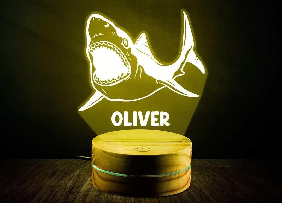 Personalized Shark Night Light, 3d Shark Lamp, Shark Gift, 3d Led Shark ...