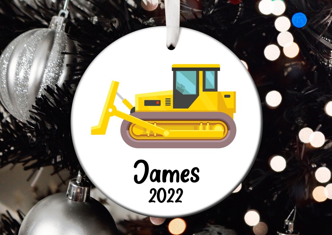 Personalized Bulldozer Christmas Ornament, Bulldozer Santa Ornament ...