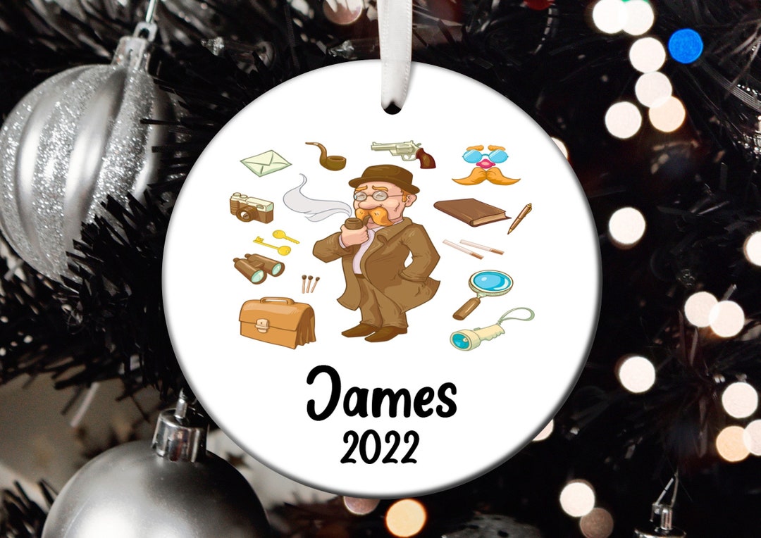 Personalized Detective Christmas Ornament, Detective Santa Ornament ...