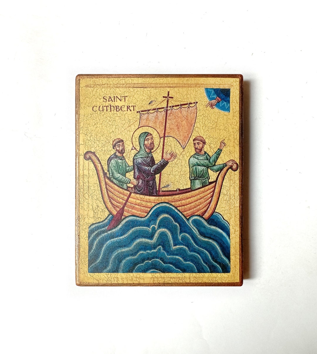 Christian Icon of the Saint Cuthbert of Lindisfarne, Handmade, Wooden ...
