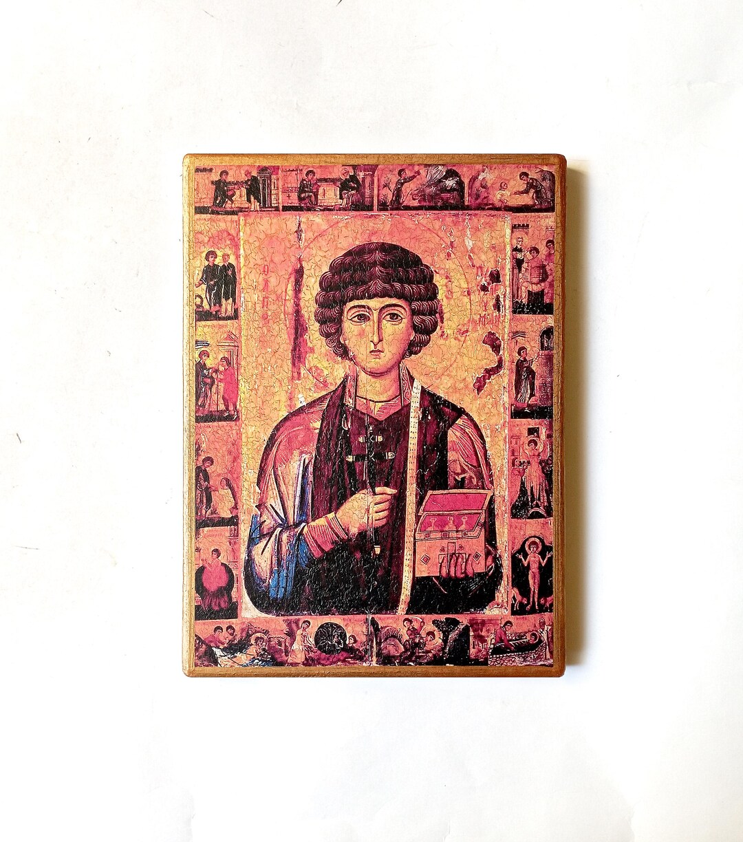 Christian Icon of the Saint Panteleimon Pantaleon the Healer With Life ...
