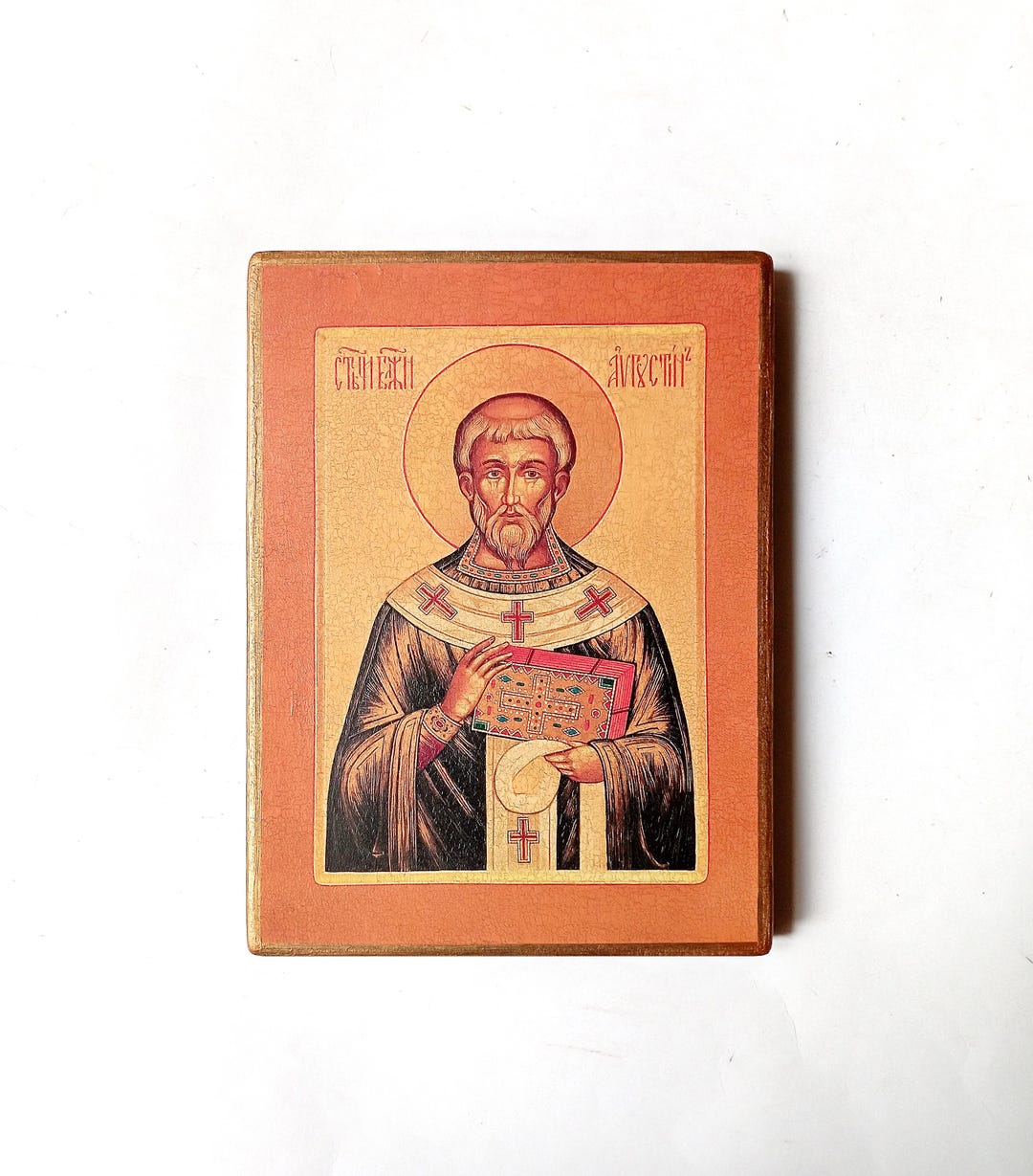 Christian Icon of the Saint Augustine of Hippo, Handmade, Wooden Board ...