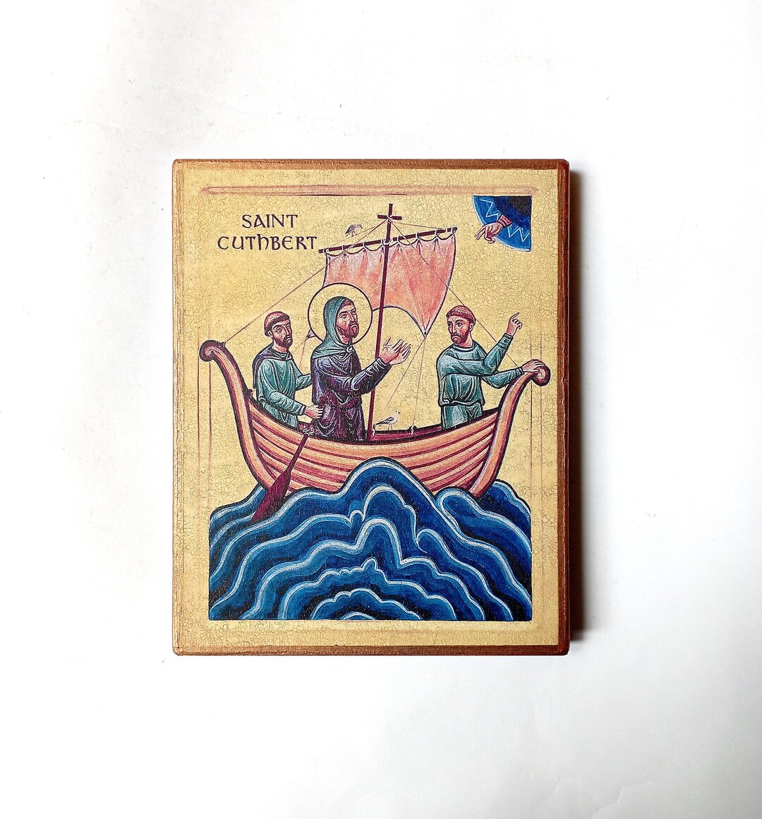 Christian Icon of the Saint Cuthbert of Lindisfarne, Handmade, Wooden ...