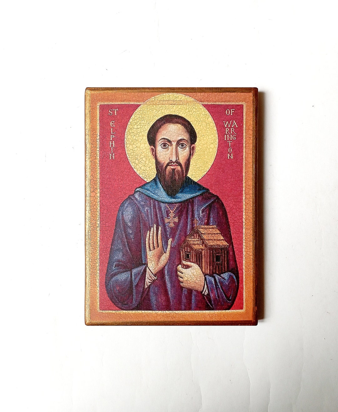 Christian Icon of the Saint Elphin of Warrington, Handmade, Wooden ...