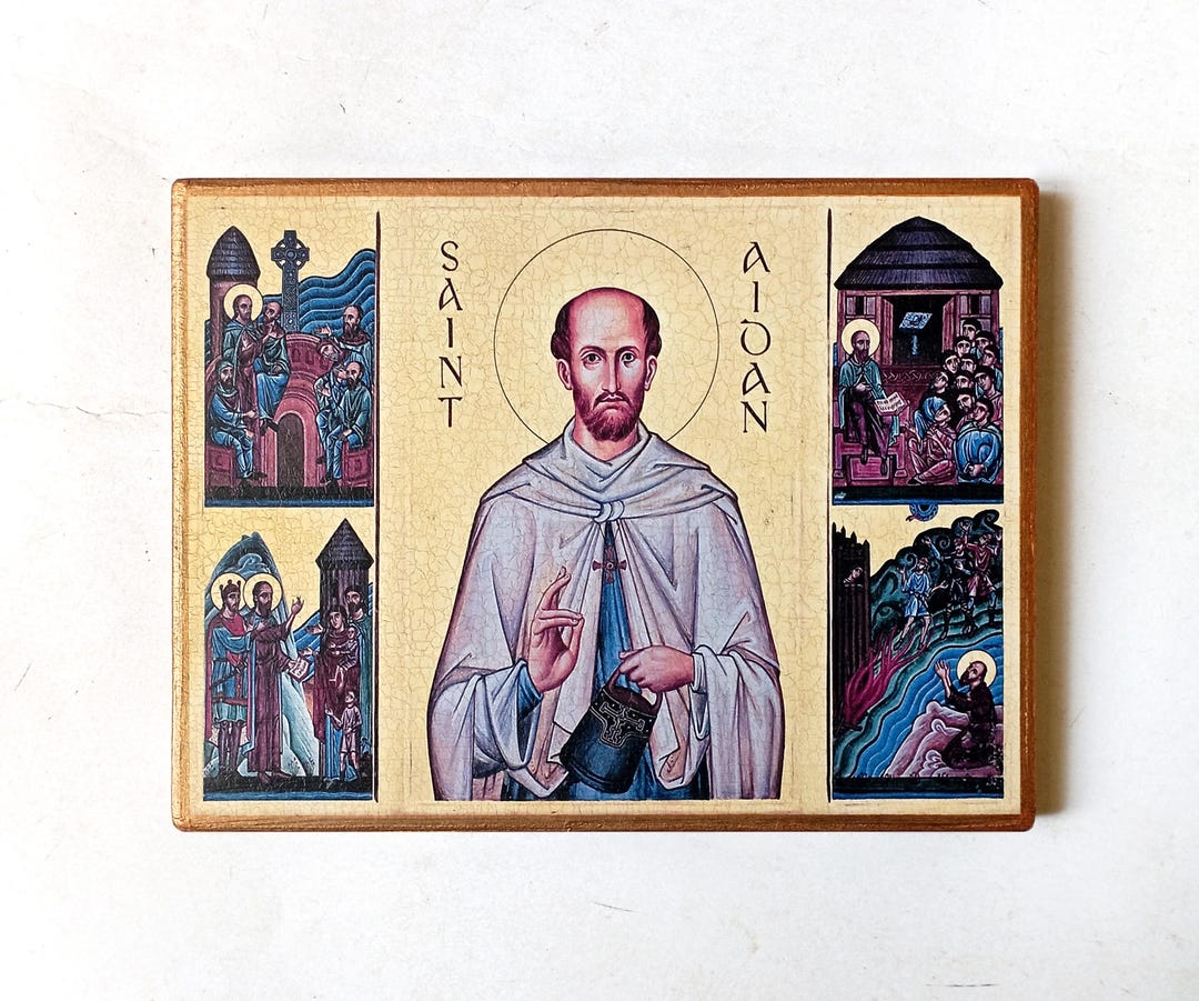 Christian Icon of the Saint Aidan of Lindisfarne With Scenes of Life ...