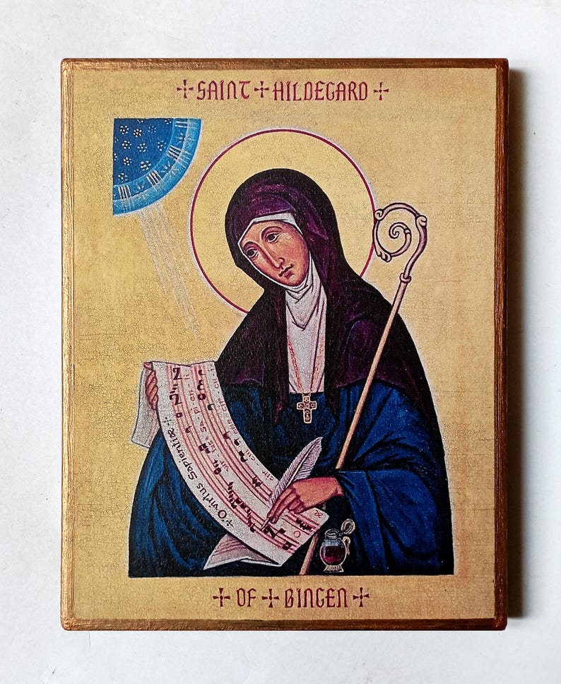 Christian Icon of the Saint Hildegard of Bingen, Handmade, Wooden Board ...