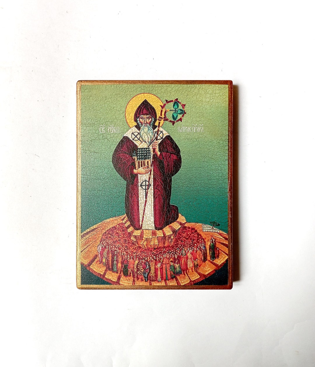 Christian Icon of the Saint Patrick of Ireland, Handmade, Wooden Board ...
