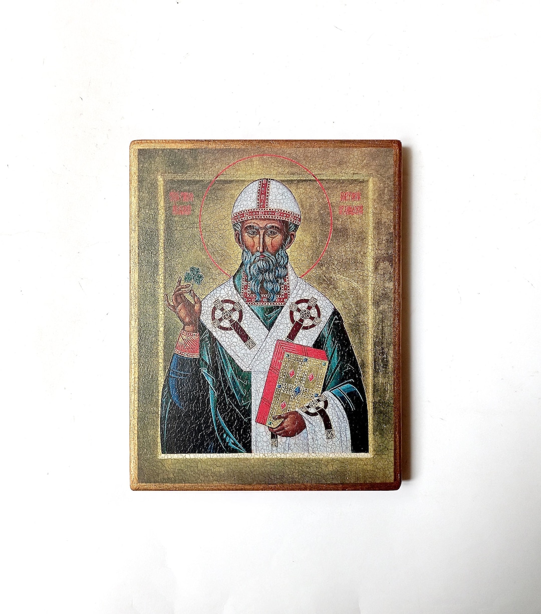Christian Icon of the Saint Patrick of Ireland, Handmade, Wooden Board ...