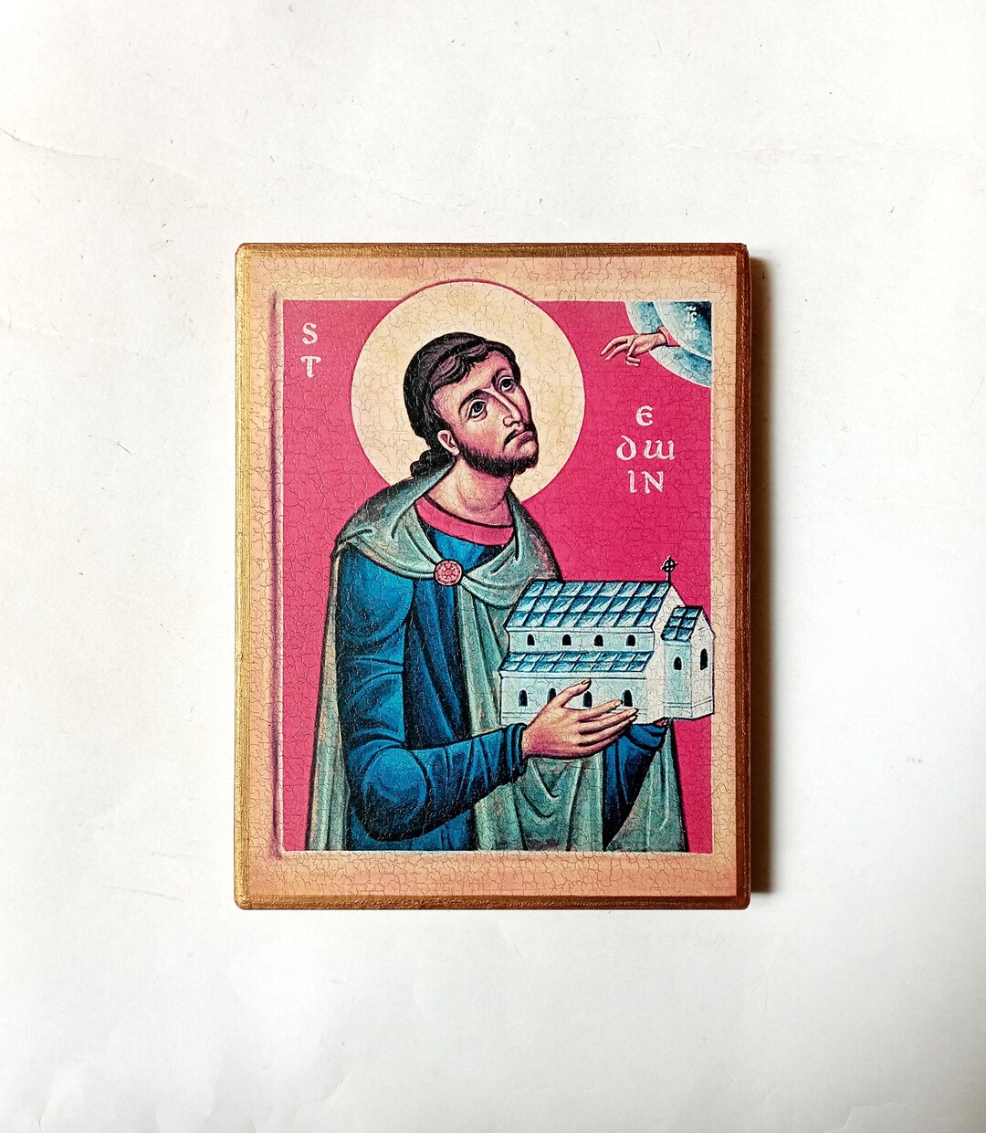 Icono cristiano de San Edwin de Northumbria, hecho a mano, tabla de ...