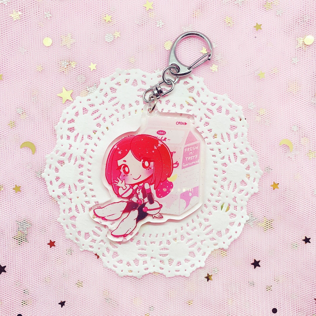 2.5 Strawberry Milk Ochaco Glitter Keychain - Etsy