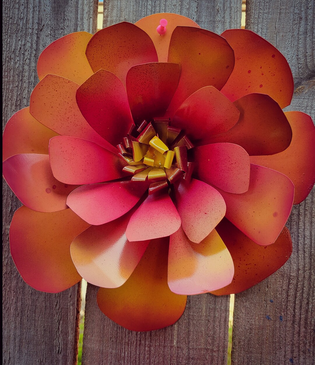 Metal Zinnia Flower Garden Stake: Yard Art Sculpture Decor - Etsy