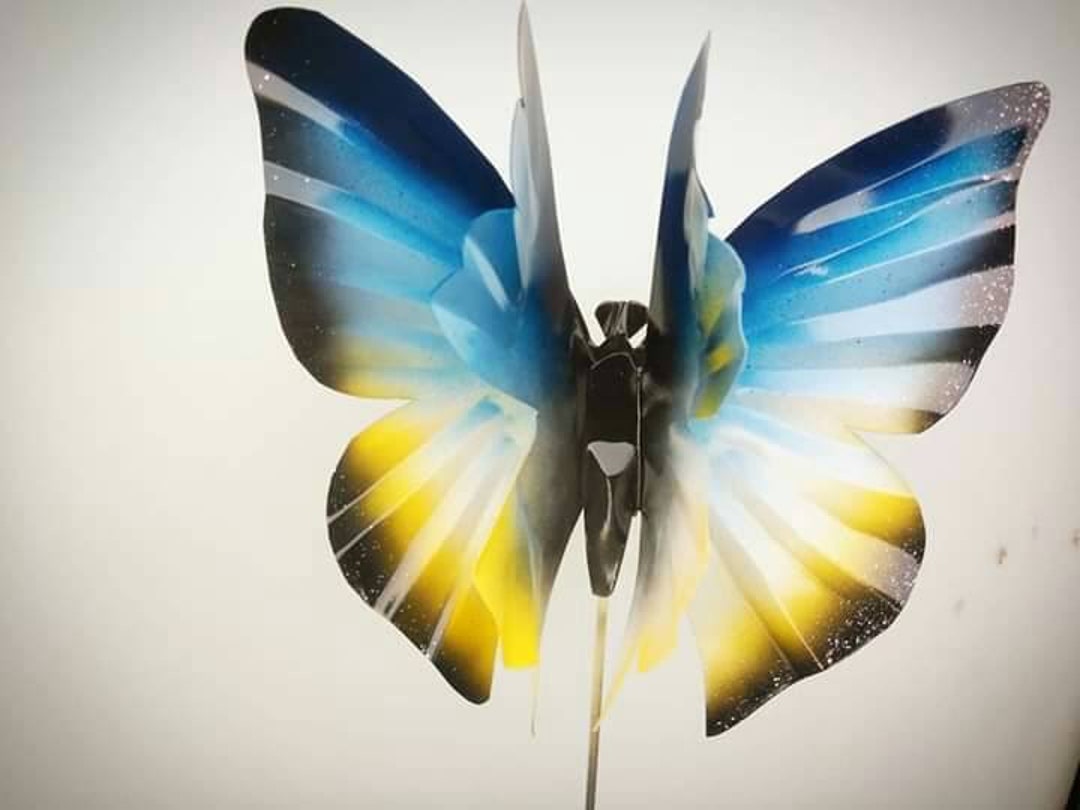 Metal Butterfly Garden Stake, Blue and Yellow Butterfly Garden Stake ...