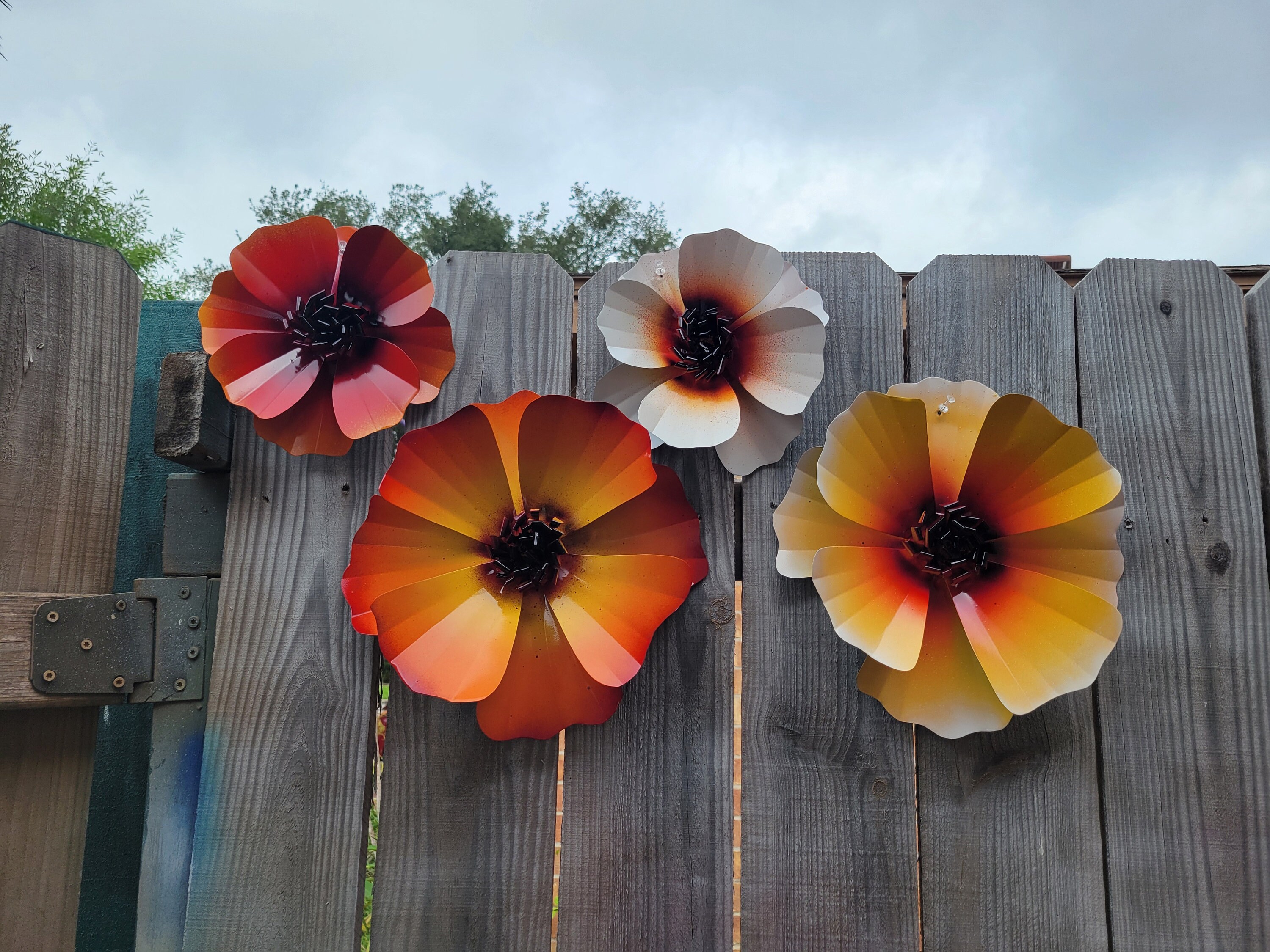 Metal Cosmo Flower Garden Art - Set of 4 - Etsy