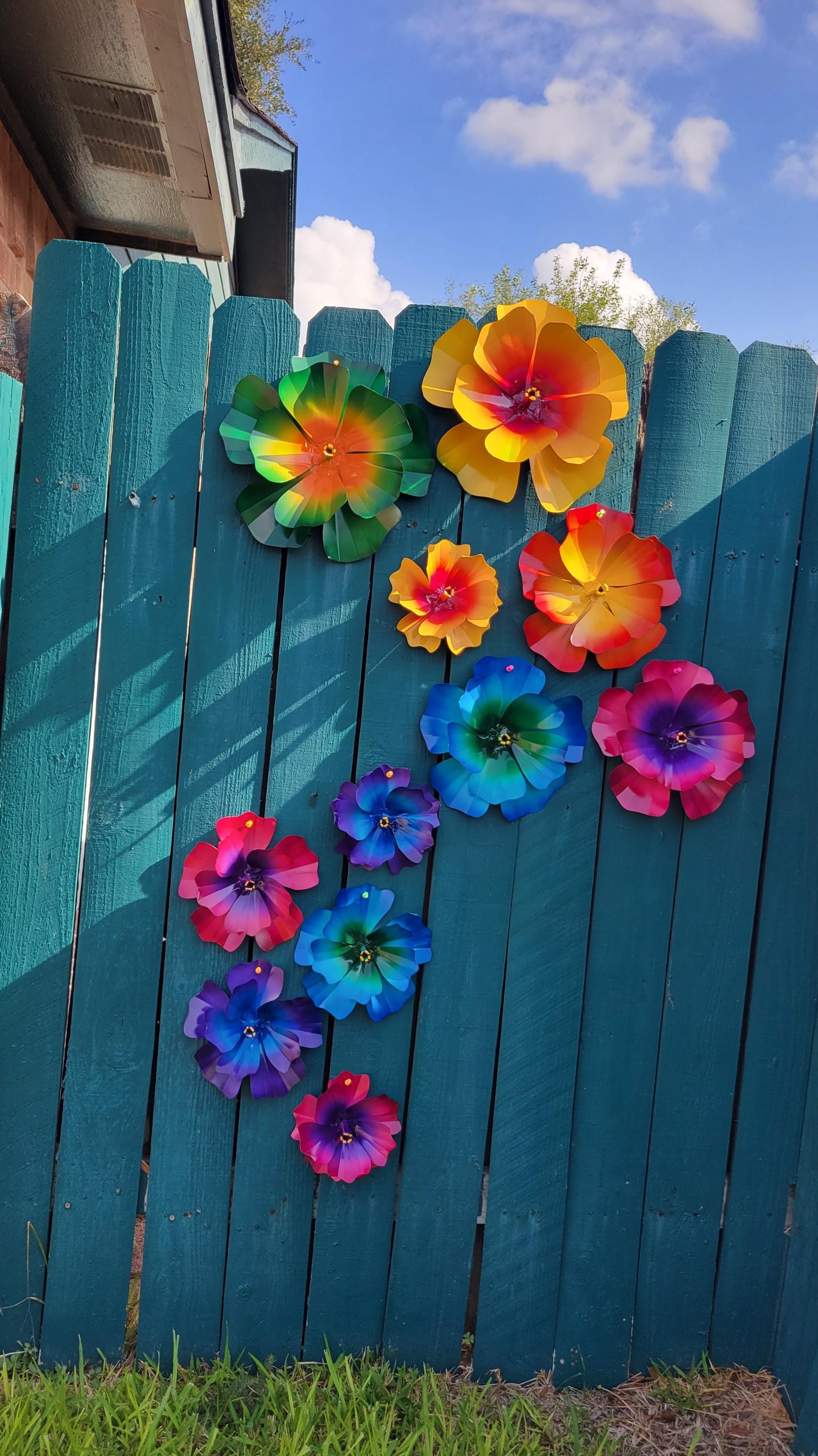 Metal Hibiscus Fence Flowers: Colorful Garden Art - Etsy