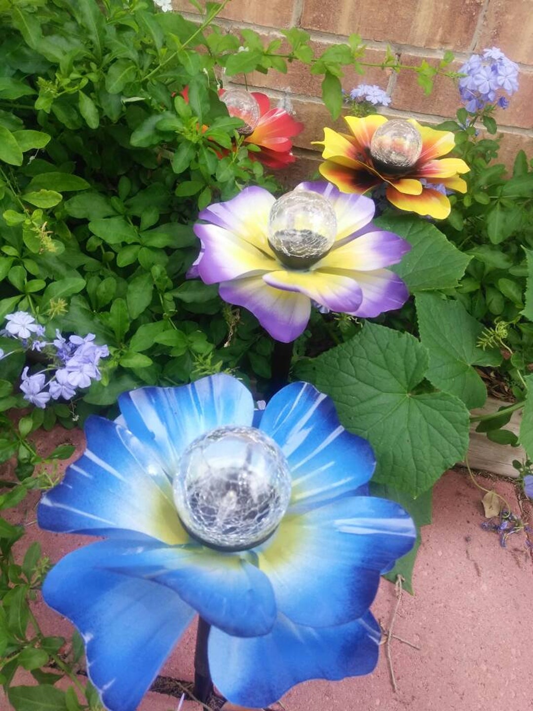 Metal Solar Light Flower Set of 4, Metal Garden Art, Metal Art, Garden ...
