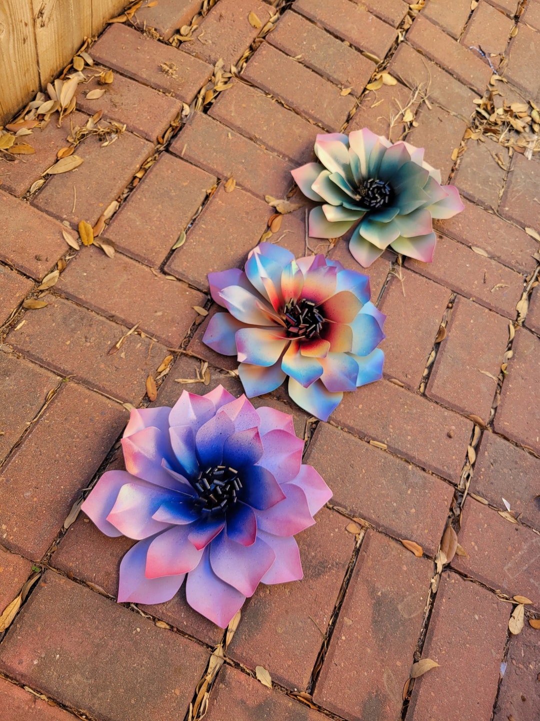 Colorful Pastel Metal Dalia Flower Set of 3, Metal Flower Art, Metal ...