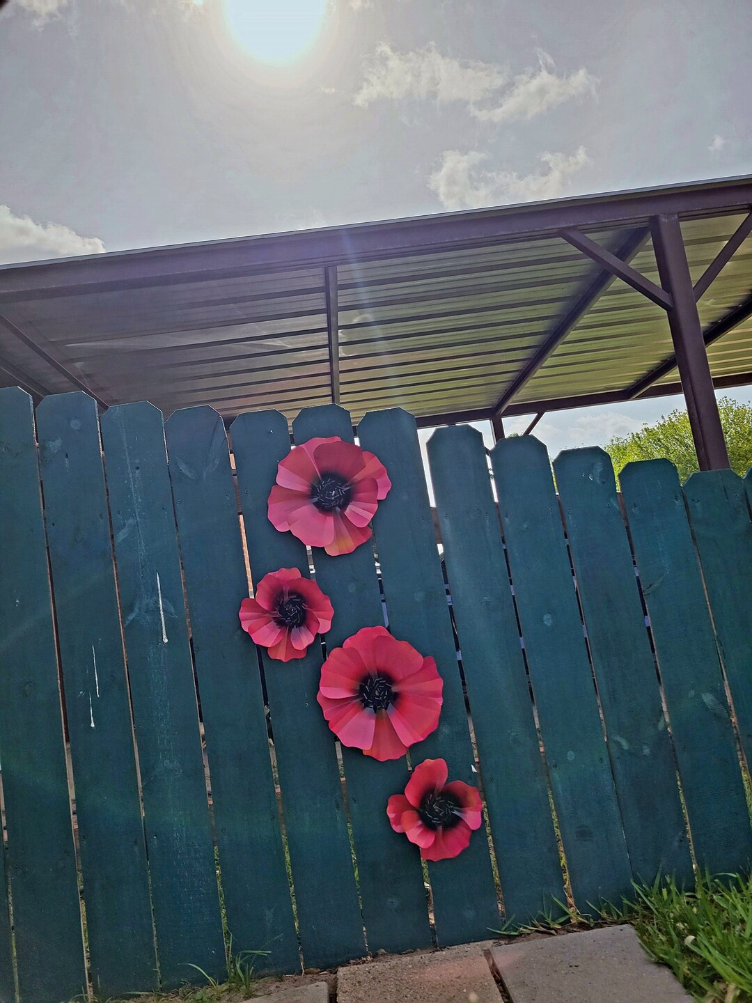 Pink Metal Poppy Flower Garden Art - Set of 4 - Etsy