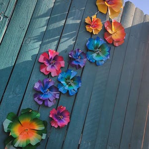 Metal Hibiscus Fence Flowers: Colorful Garden Art - Etsy