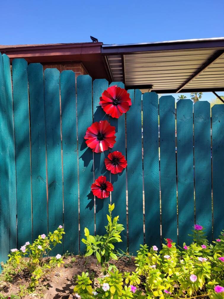 Metal Red Poppy Flower Garden Art - Set of 4 - Etsy