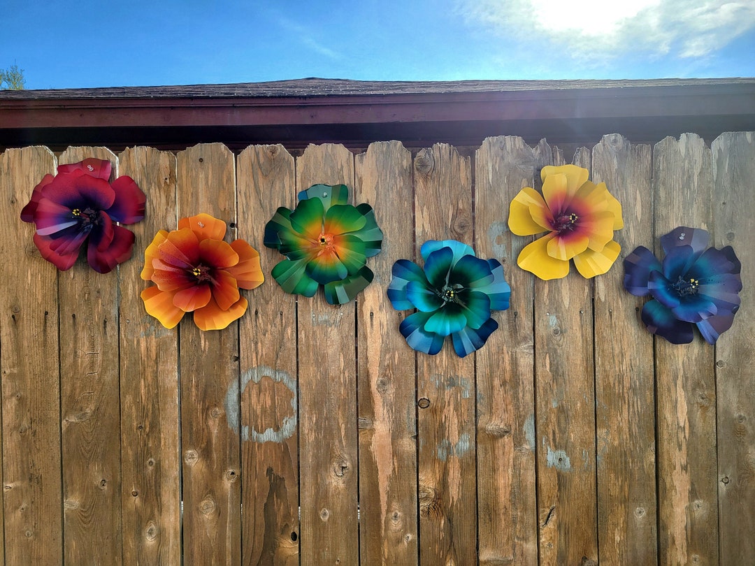 Colorful Metal Hibiscus Flowers: Fence & Wall Art - Etsy