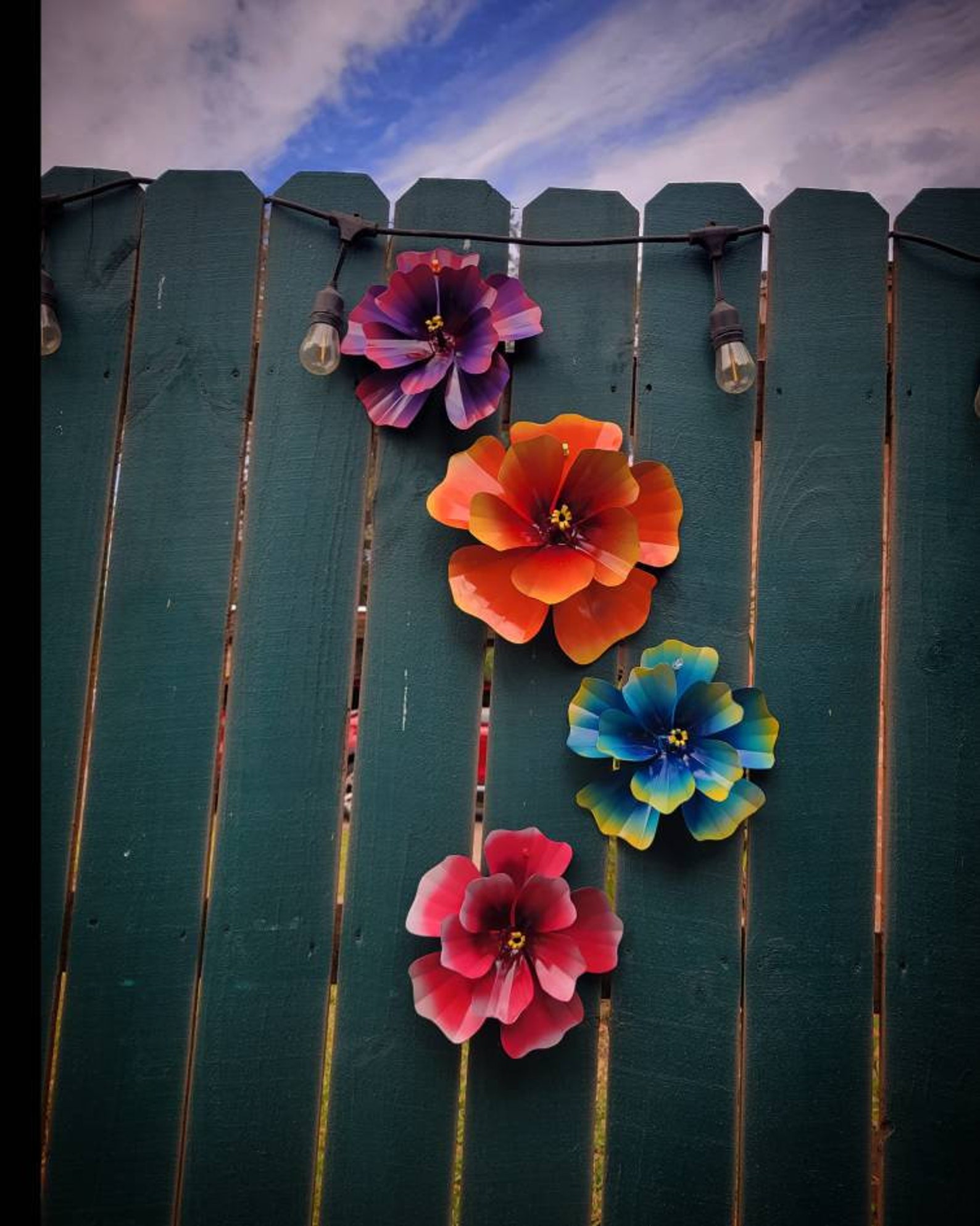 Metal Hibiscus Fence Flowers: Colorful Garden Decoration - Etsy