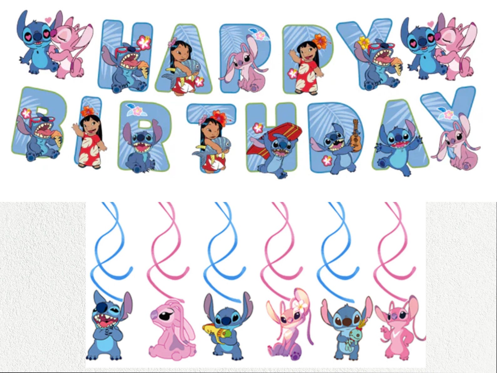 LILO & STITCH - Happy Birthday Banner + Hanging Swirls Foil Ceiling ...