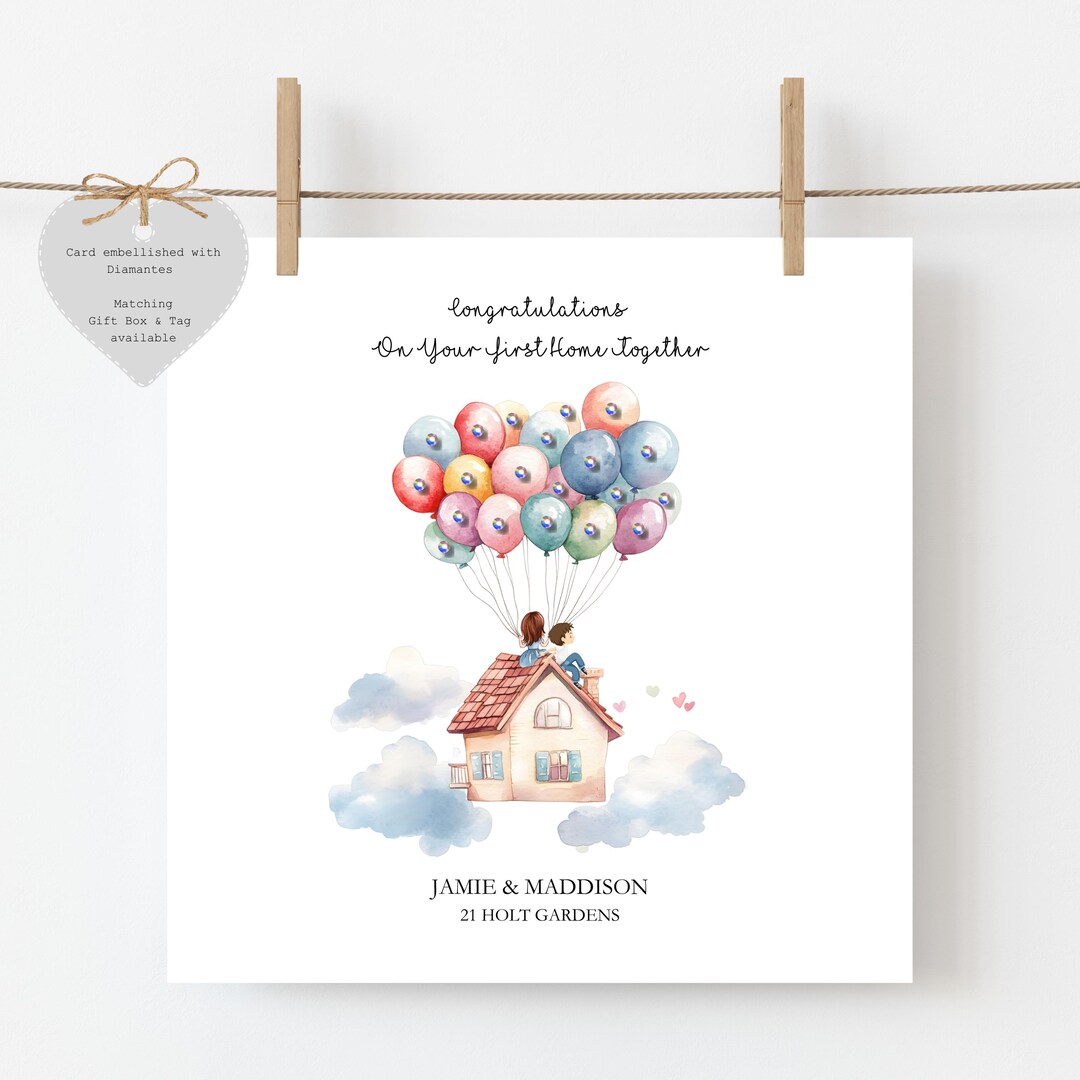 Personalised First Home Card: Watercolor Balloons, Housewarming ...
