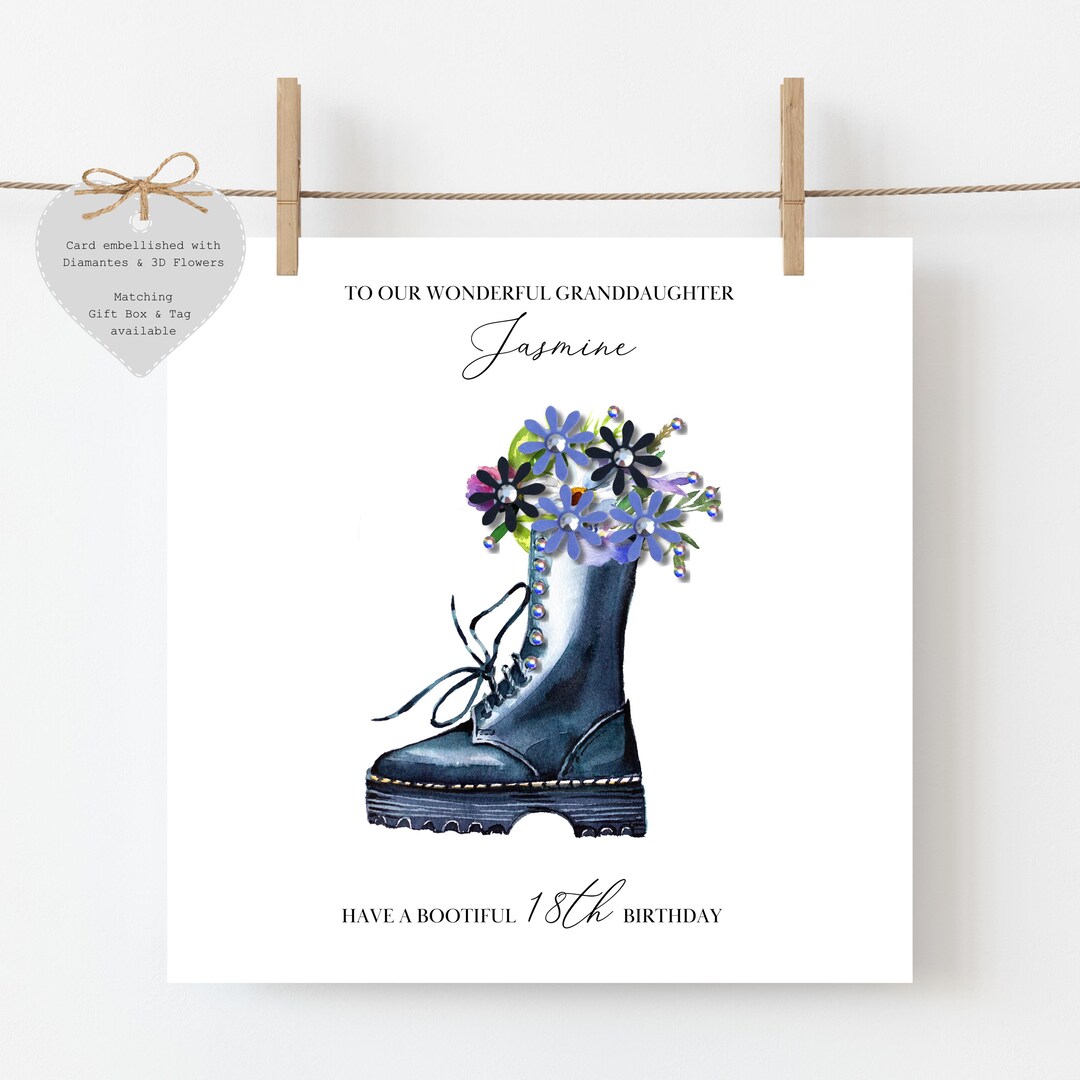 Personalised Doc Martin Boot Birthday Card: Handmade Floral Design ...
