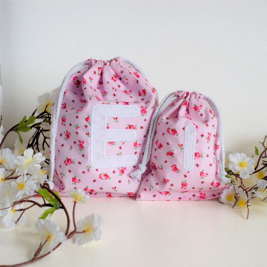 Personalised Girls Floral Fabric Drawstring Bag, Personalised Pink ...