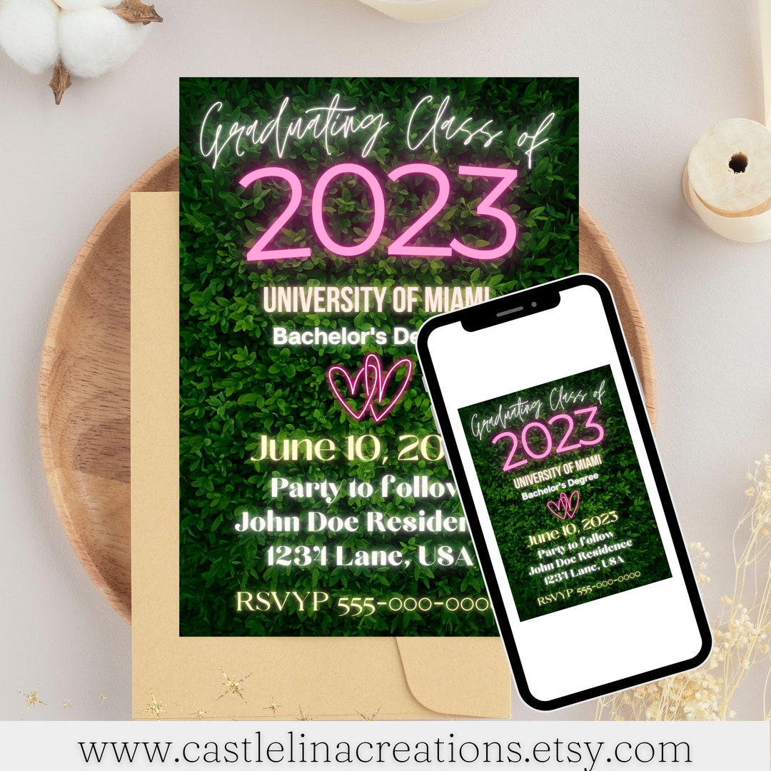 Graduation Digital Invitation/ Grad Neon Greenery Printable/ - Etsy