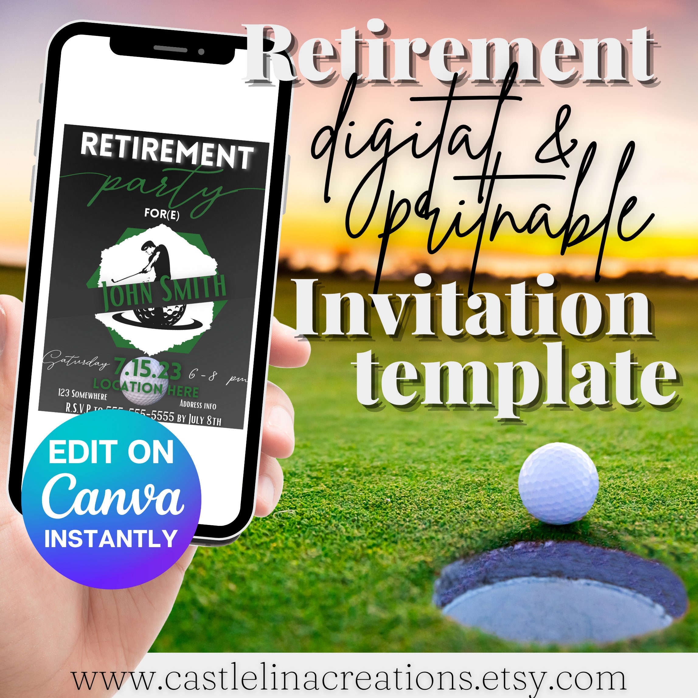 Golf Retirement Invitation Black Background, Personalized Golf ...